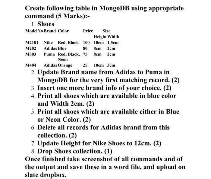 Solved Create following table in MongoDB using appropriate | Chegg.com