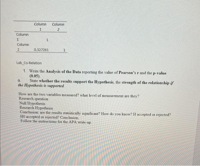 Solved Column 1 Column 2 1 Column 1 Column 2 0.327261 a | Chegg.com