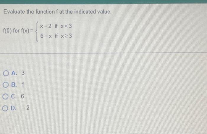 Solved Evaluate the function f at the indicated value. f(0) | Chegg.com