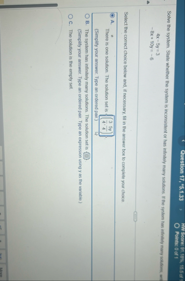Solved Question 17, *5.1.33HW Score: 91.18%,15.5 ﻿ofPoints: | Chegg.com