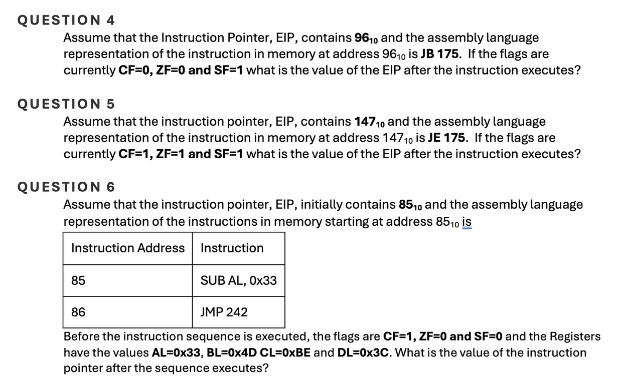 Solved QUESTION 4Assume that the Instruction Pointer, EIP, | Chegg.com
