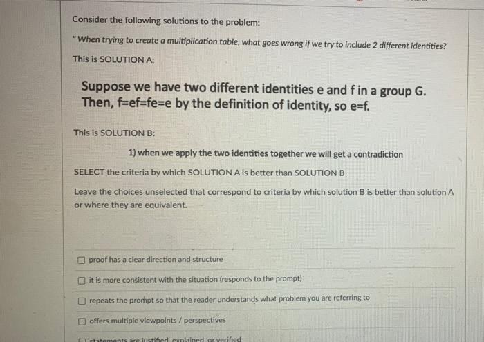 Solved Consider the following solutions to the problem: | Chegg.com