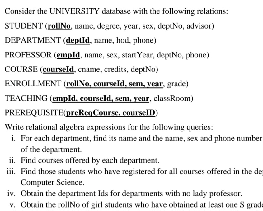 Solved Consider the UNIVERSITY database with the following | Chegg.com