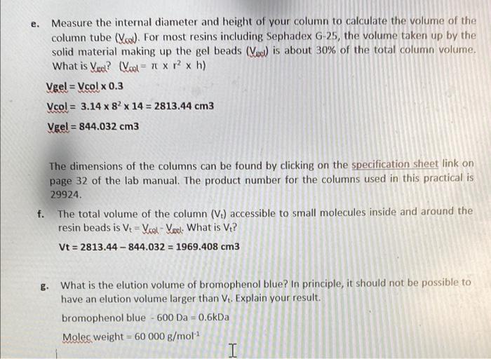 e. Measure the internal diameter and height of your | Chegg.com