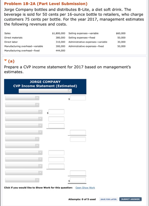 Solved Problem 18-2A (Part Level Submission) Jorge Company | Chegg.com