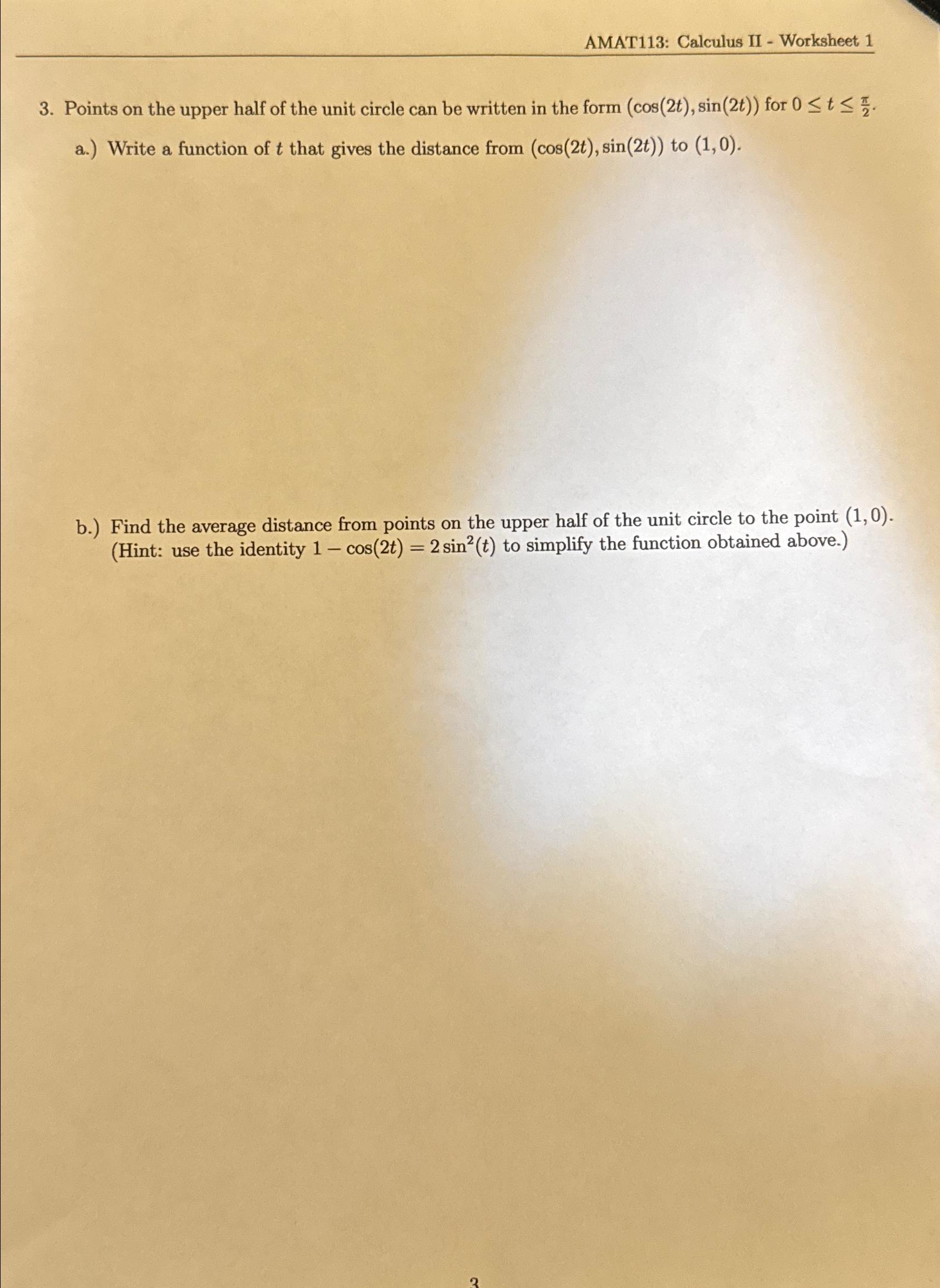 Solved AMAT113: Calculus II - ﻿Worksheet 13. ﻿Points on the | Chegg.com