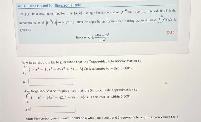 Solved ત eso sode is Rule: Error Bound for Simpson's Rule | Chegg.com