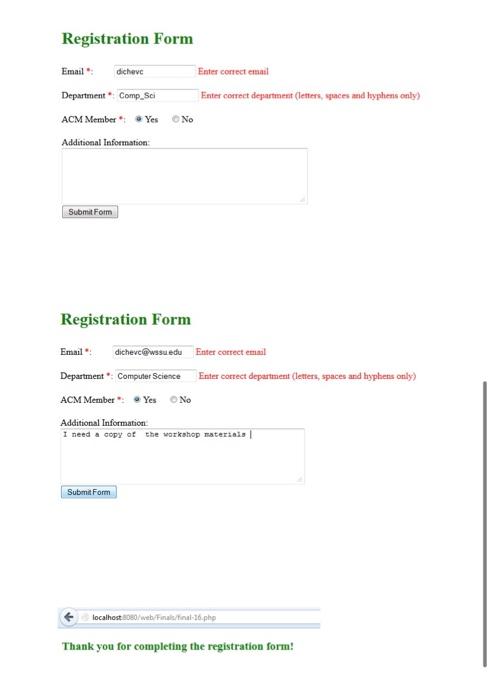 Solved Registration Form Email Department No ACM Member Yes | Chegg.com