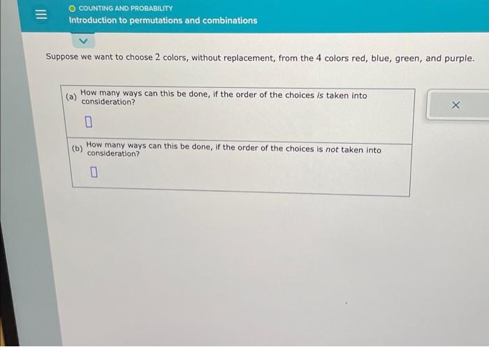 Solved Suppose we want to choose 2 colors, without | Chegg.com