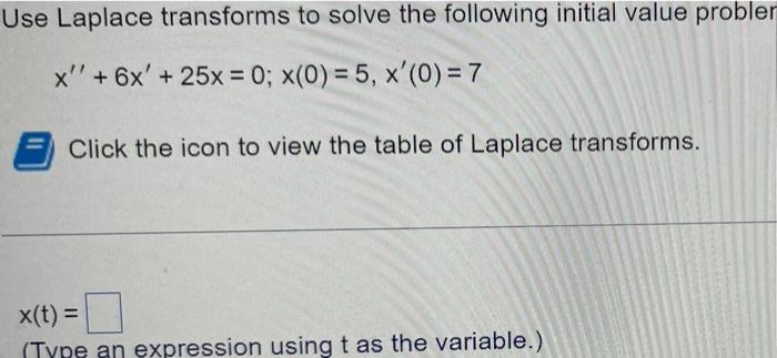 Solved Use Laplace transforms to solve the following initial | Chegg.com