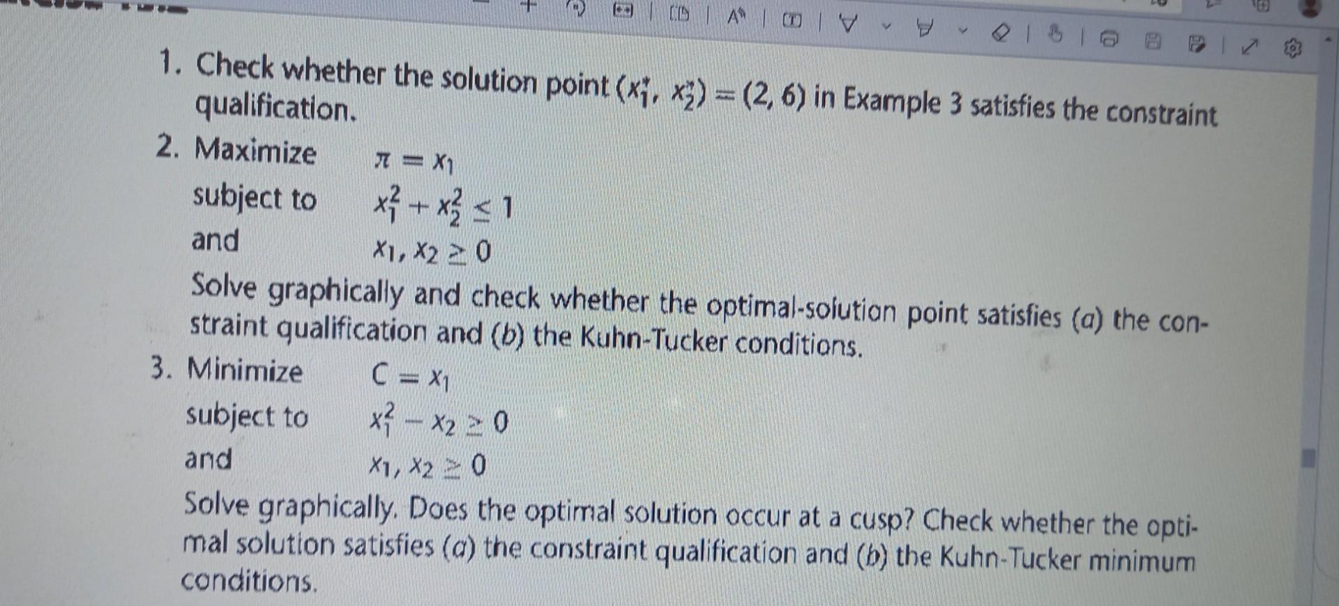 1. Check whether the solution point (x1∗,x2∗)=(2,6) | Chegg.com