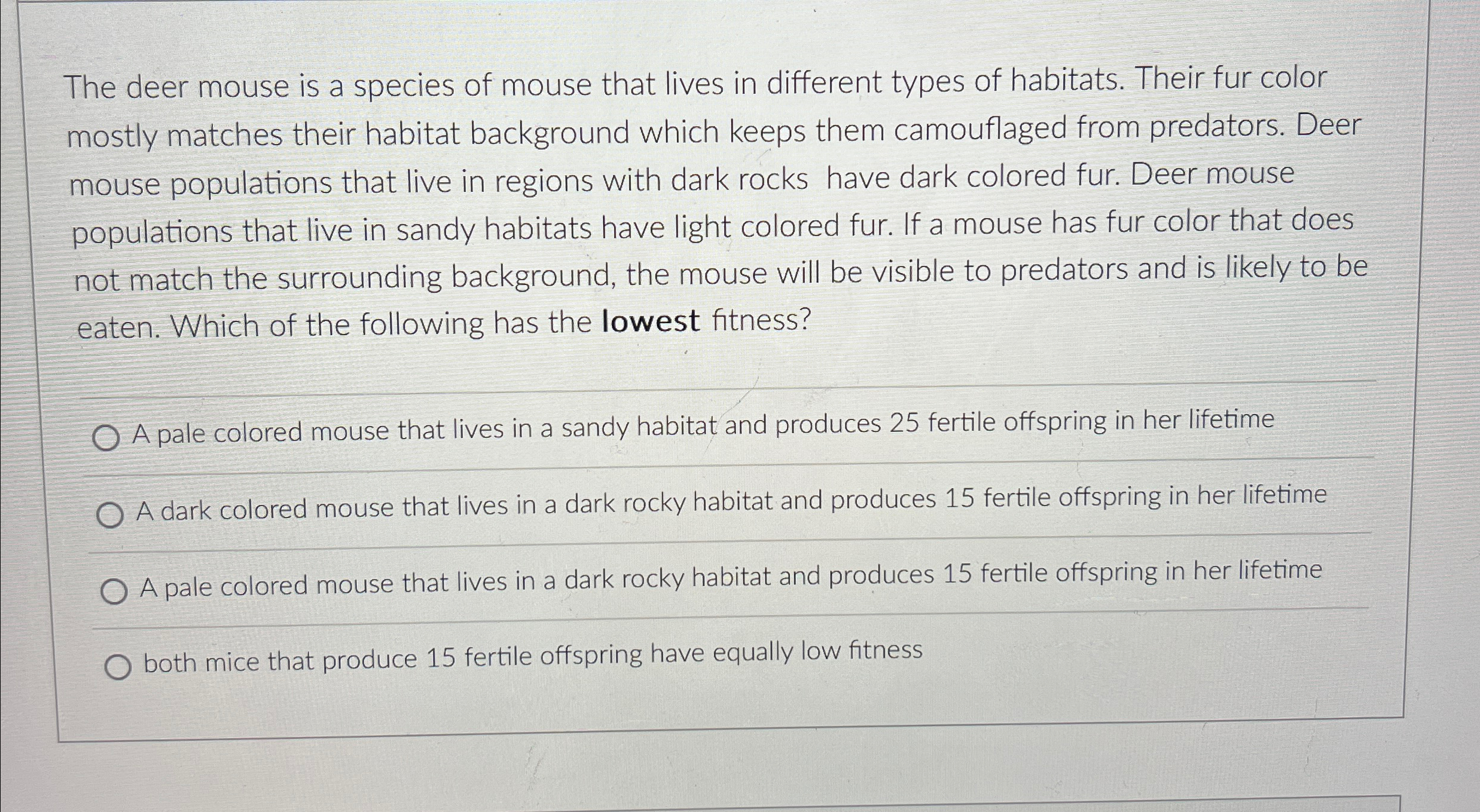 Solved The deer mouse is a species of mouse that lives in | Chegg.com