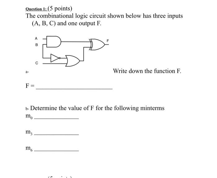 Solved Question 1:(5 points) The combinational logic circuit | Chegg.com