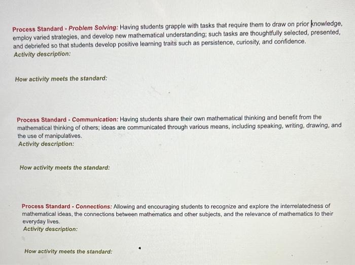 Solved Process Standard - Problem Solving: Having students | Chegg.com