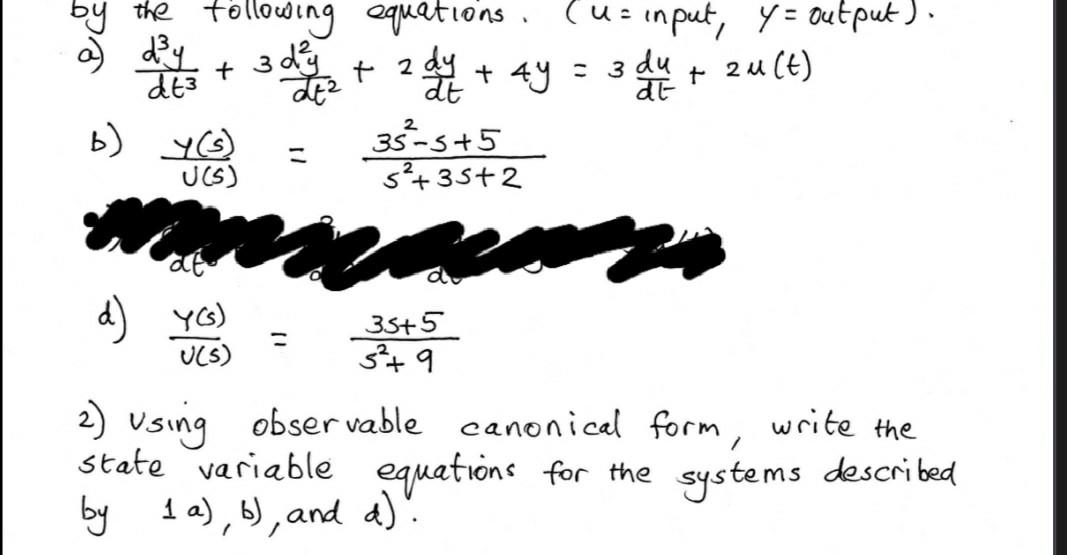 Solved by the following equations. ( u= input, y= output ). | Chegg.com