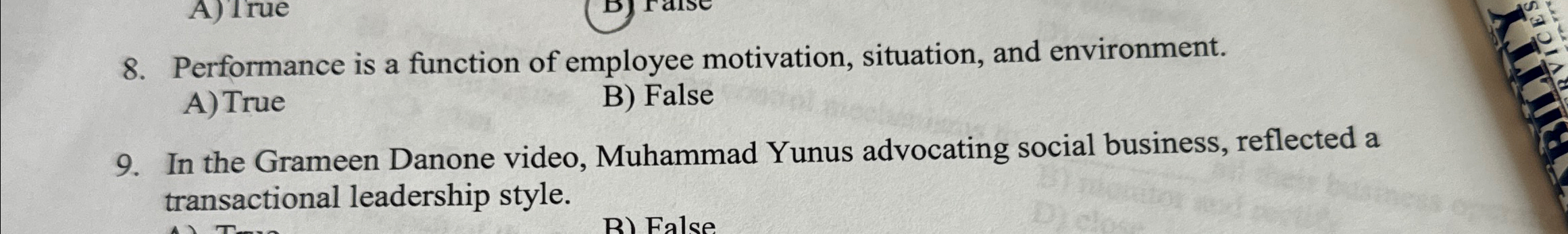 Solved Performance is a function of employee motivation, | Chegg.com