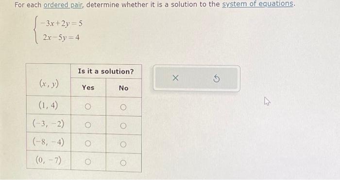 Solved For each ordered pair, determine whether it is a | Chegg.com