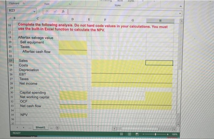 Solved 3日の Calculating NPV - Excel ? X FILE HOME INSERT PAGE | Chegg.com