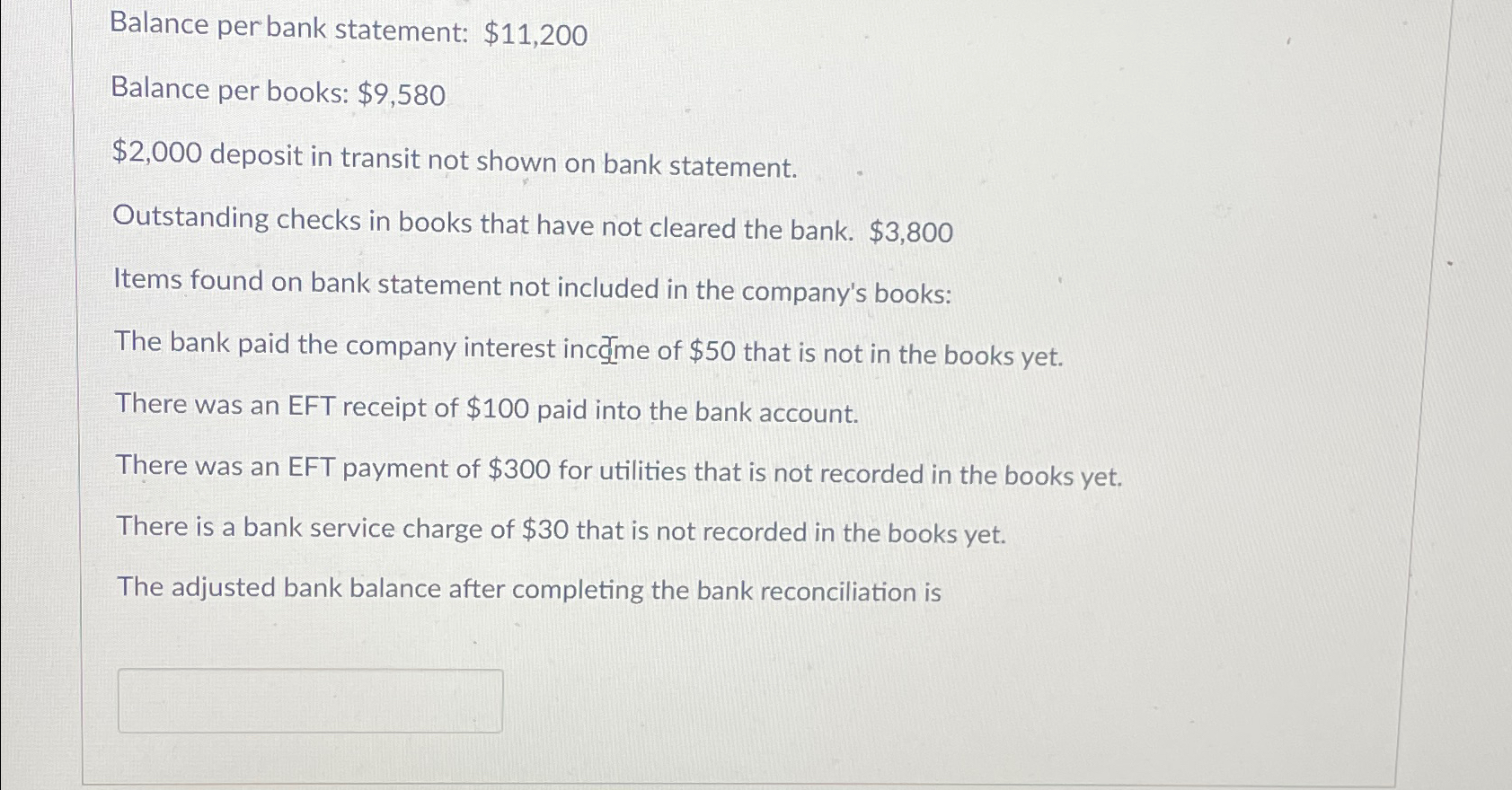 Solved Balance per bank statement: $11,200Balance per books: | Chegg.com