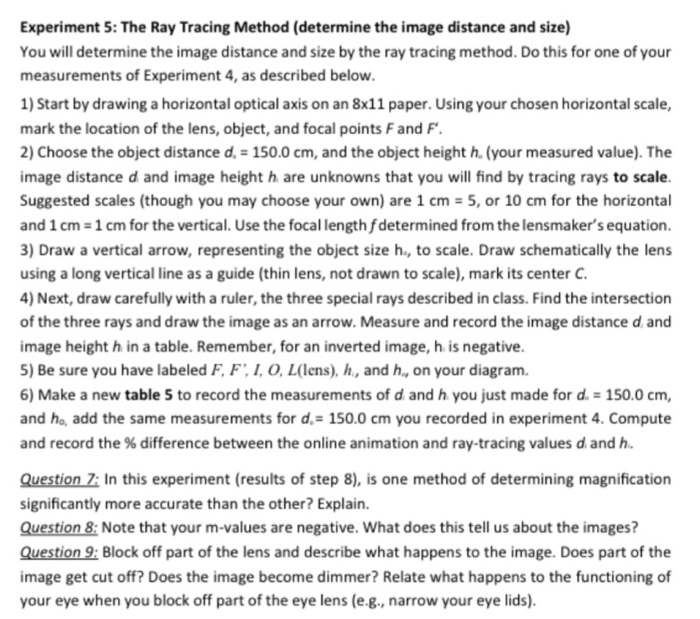 Solved Experiment 5: The Ray Tracing Method (determine the | Chegg.com