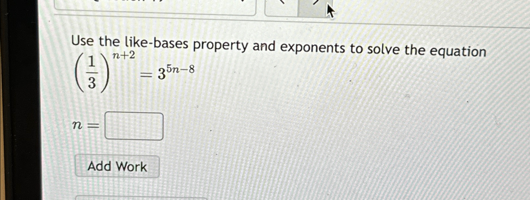 Solved Use the like-bases property and exponents to solve | Chegg.com