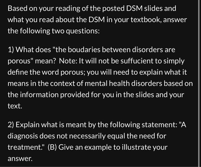 Solved Based on your reading of the posted DSM slides and | Chegg.com