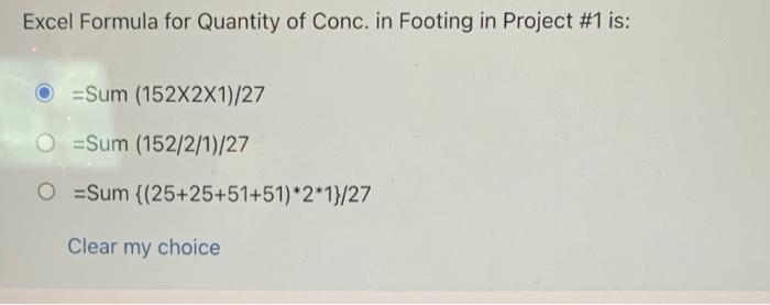 Solved Excel Formula for Quantity of Conc. in Footing in | Chegg.com
