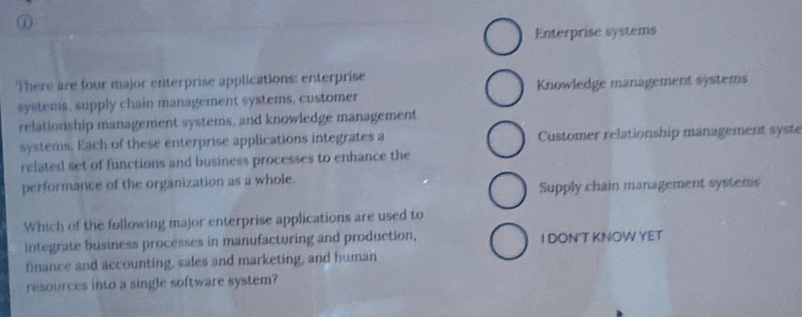 Solved (i)Enterprise systemsThere are four major enterprise | Chegg.com