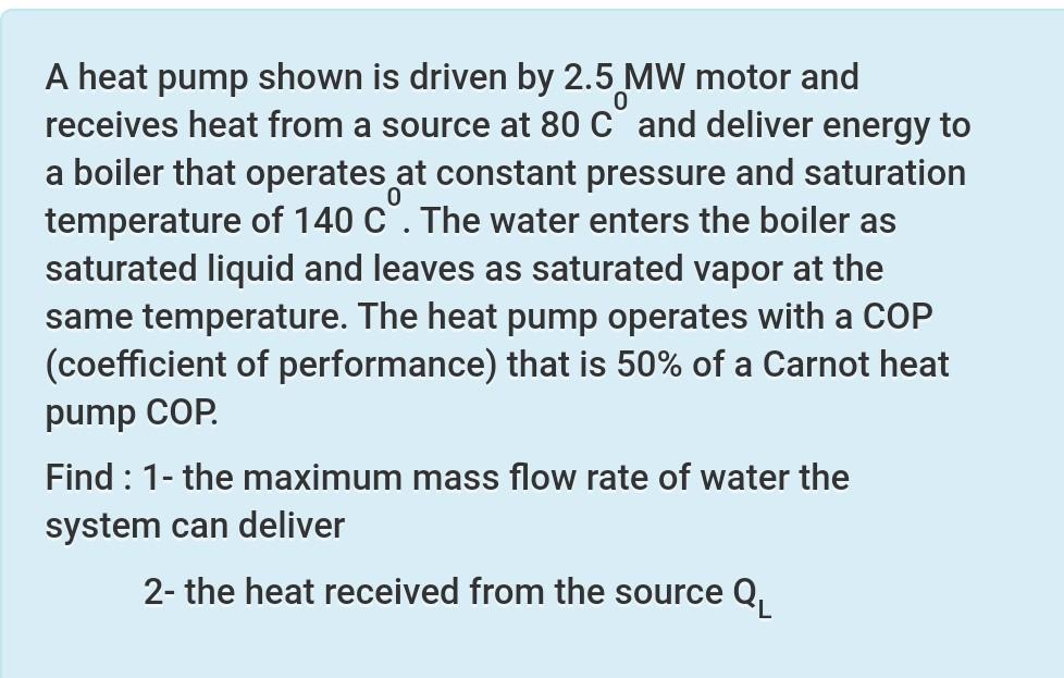 Solved A heat pump shown is driven by 2.5 MW motor and | Chegg.com