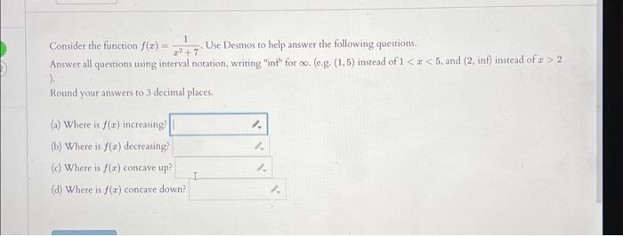 Solved Consider the function f(x)=x2+71. Use Desmos to help | Chegg.com
