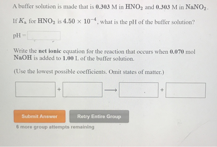Solved A buffer solution is made that is 0.303 M in HNO2 and | Chegg.com