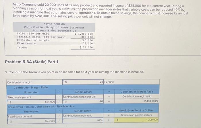 Solved Astro Company sold 20,000 units of its only product | Chegg.com