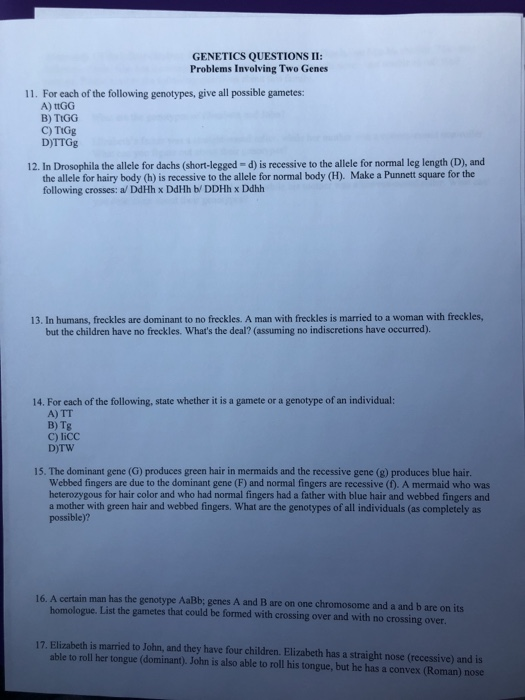 Solved GENETICS QUESTIONS II: Problems involving Two Genes | Chegg.com