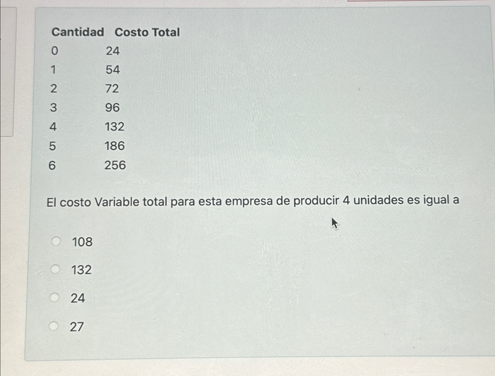 Solved Cantidad Costo | Chegg.com