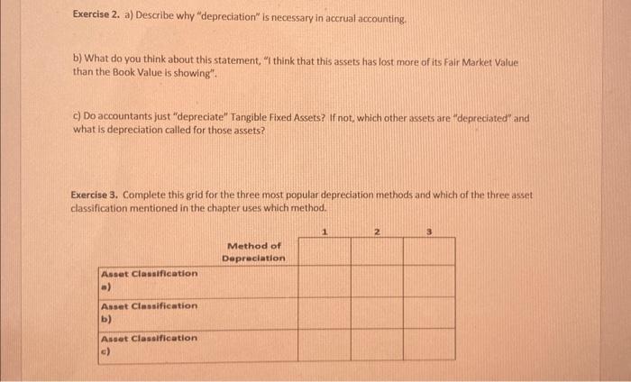 Solved Exercise 2. a) Describe why "depreciation" is | Chegg.com