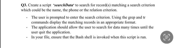 Solved Q3. Create a script "searchData" to search for | Chegg.com