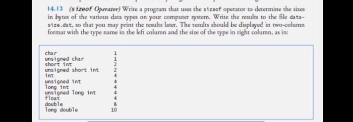 Solved 14.13 (sizeof Operator) Write a program that uses the | Chegg.com