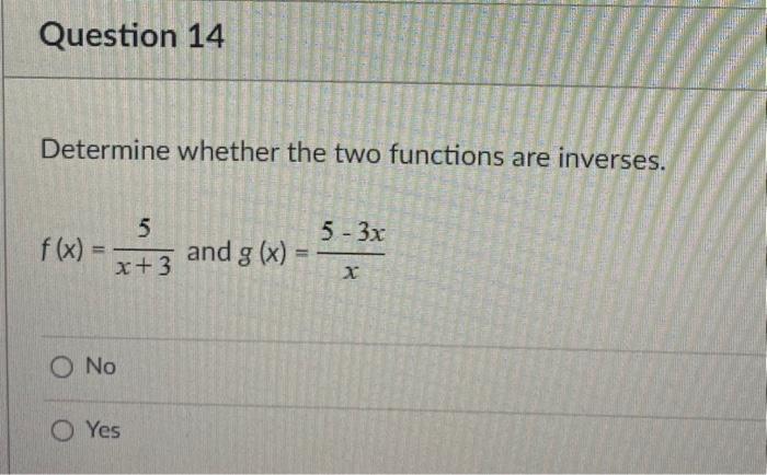 Solved Determine whether the two functions are inverses. | Chegg.com