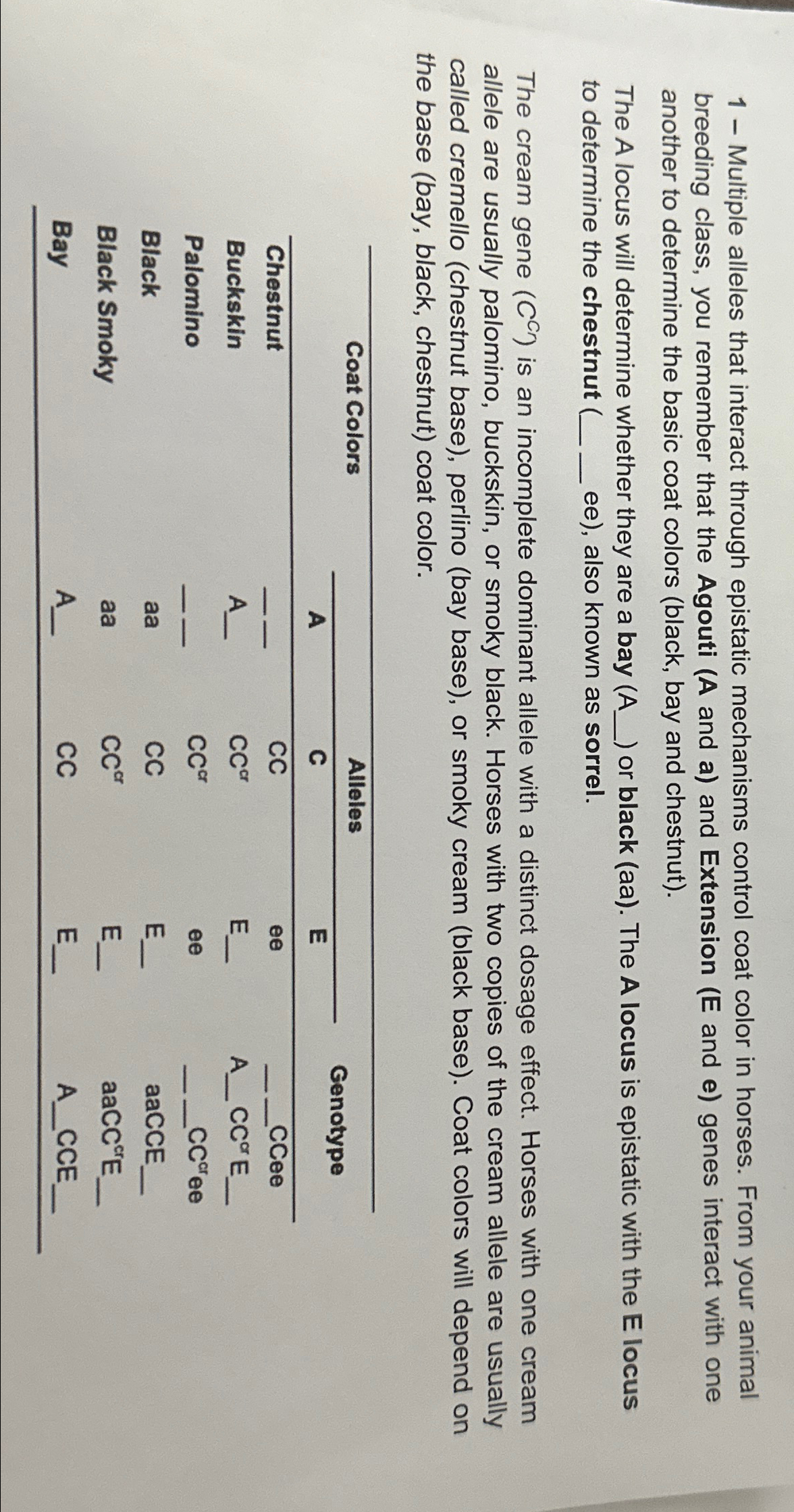 Solved 1 ﻿ Multiple alleles that interact through epistatic | Chegg.com