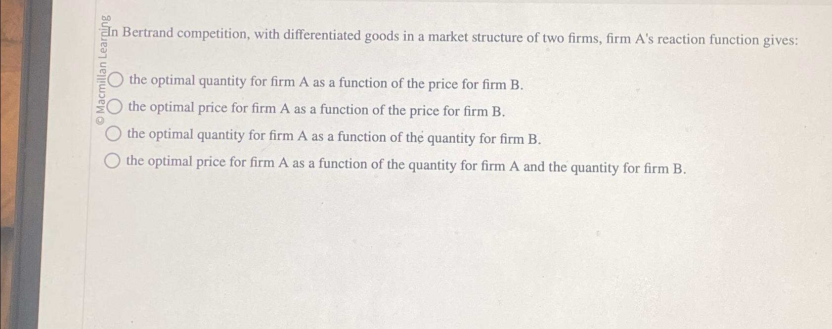 Solved 든 ﻿Bertrand competition, with differentiated goods in | Chegg.com