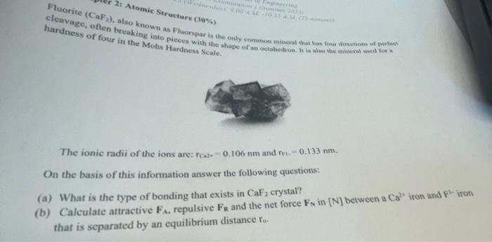 Solved 2: Atomic Structure (30%) Fluorite (CaF2), also known | Chegg.com