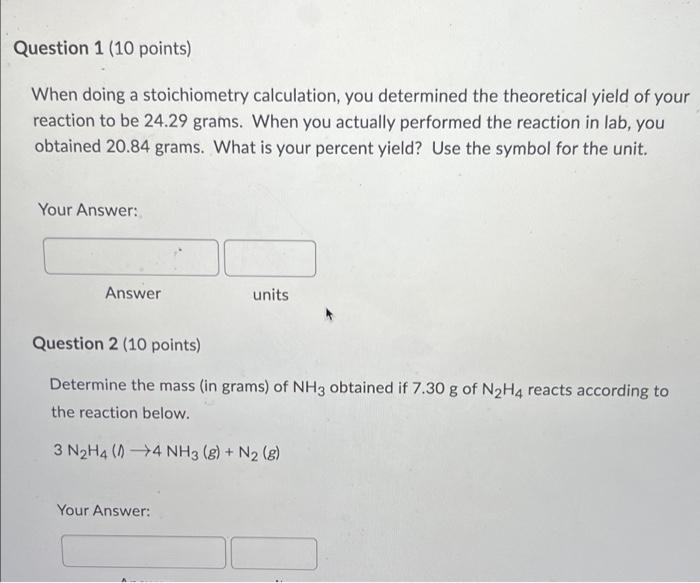 Solved Question 1 (10 points) When doing a stoichiometry | Chegg.com