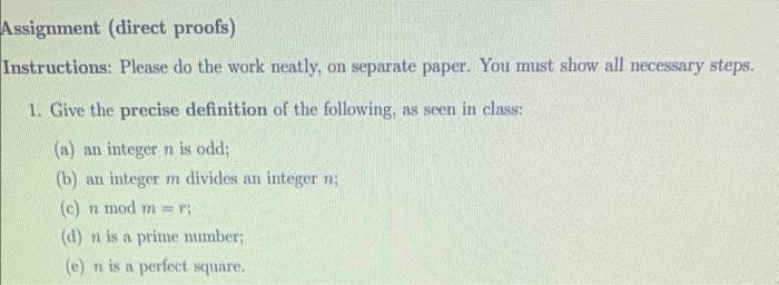 Solved Assignment (direct proofs) Instructions: Please do | Chegg.com
