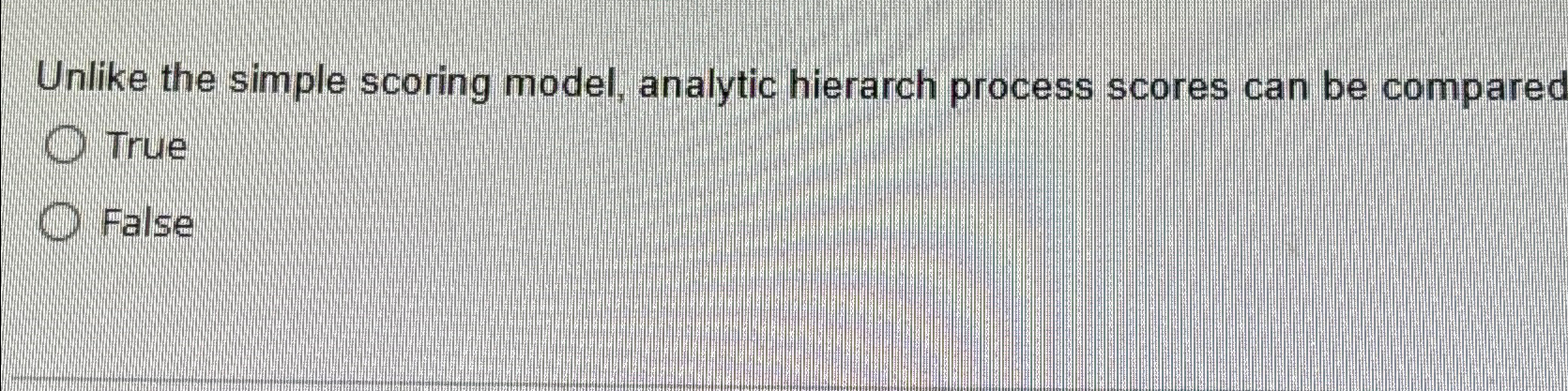 Solved Unlike the simple scoring model, analytic hierarch | Chegg.com