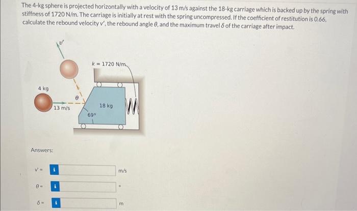 Solved The 4⋅kg sphere is projected horizontally with a | Chegg.com