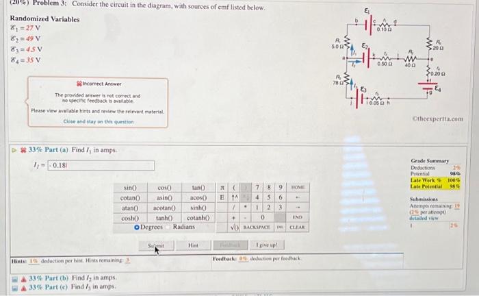 Solved (20%) Problem 3: Consider the circuit in the diagram, | Chegg.com