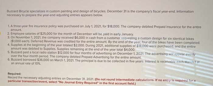 Solved Buzzard Bicycle specializes in custom painting and | Chegg.com