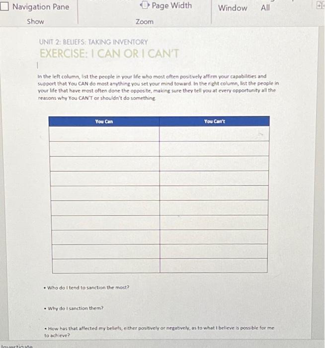 Solved Navigation Pane Show Investigate UNIT 2: BELIEFS: | Chegg.com