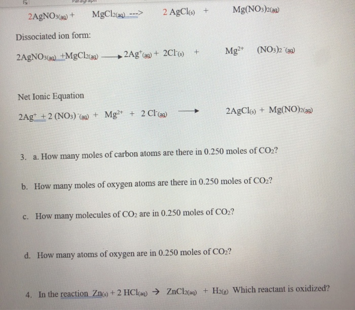 Solved MgCl2(aq) ---> 2AgNO3(20) + Mg(NO3)2(a) 2 AgCl) + | Chegg.com