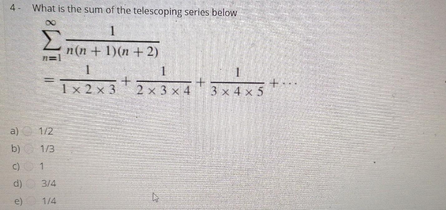 Solved What is the sum of the telescoping series below 1 Σ | Chegg.com